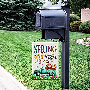 Whaline Easter Garden Flag Double-Sided Happy Easter Spring Burlap Garden Flag Truck Bunny Rabbit Egg Yard Flag Banner 12.5 x 18" Farmhouse Outdoor Decor for Patio Lawn