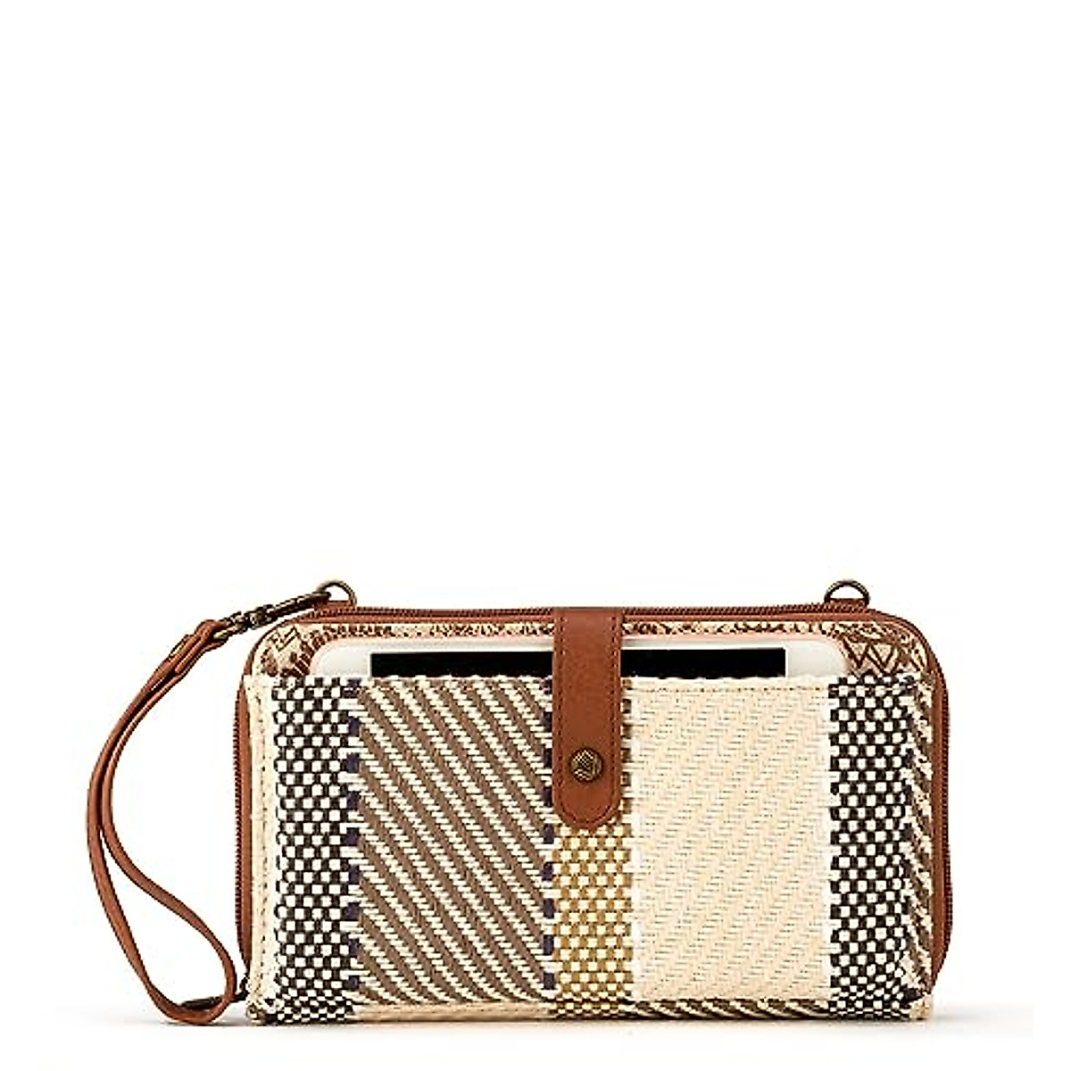 Sakroots Large Smartphone Crossbody in Canvas, Detachable Wristlet Strap, Tobacco Batik World Woven