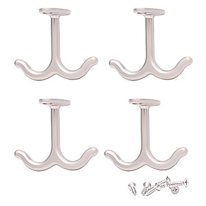 Double Prong Ceiling Hook, 4 Pcs Zinc Alloy Towel/Robe Clothes Hook for Closet Top Bathroom Kitchen Cabinet Garage