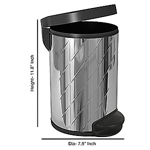 nu steel 5 Liter Round Small Metal Step Trash Can Wastebasket, Garbage Container Bin - for Bathroom, Powder Room, Bedroom, Kitchen, Office - Removable Liner Bucket - 8" x 8" x 12" – Shiny Steel