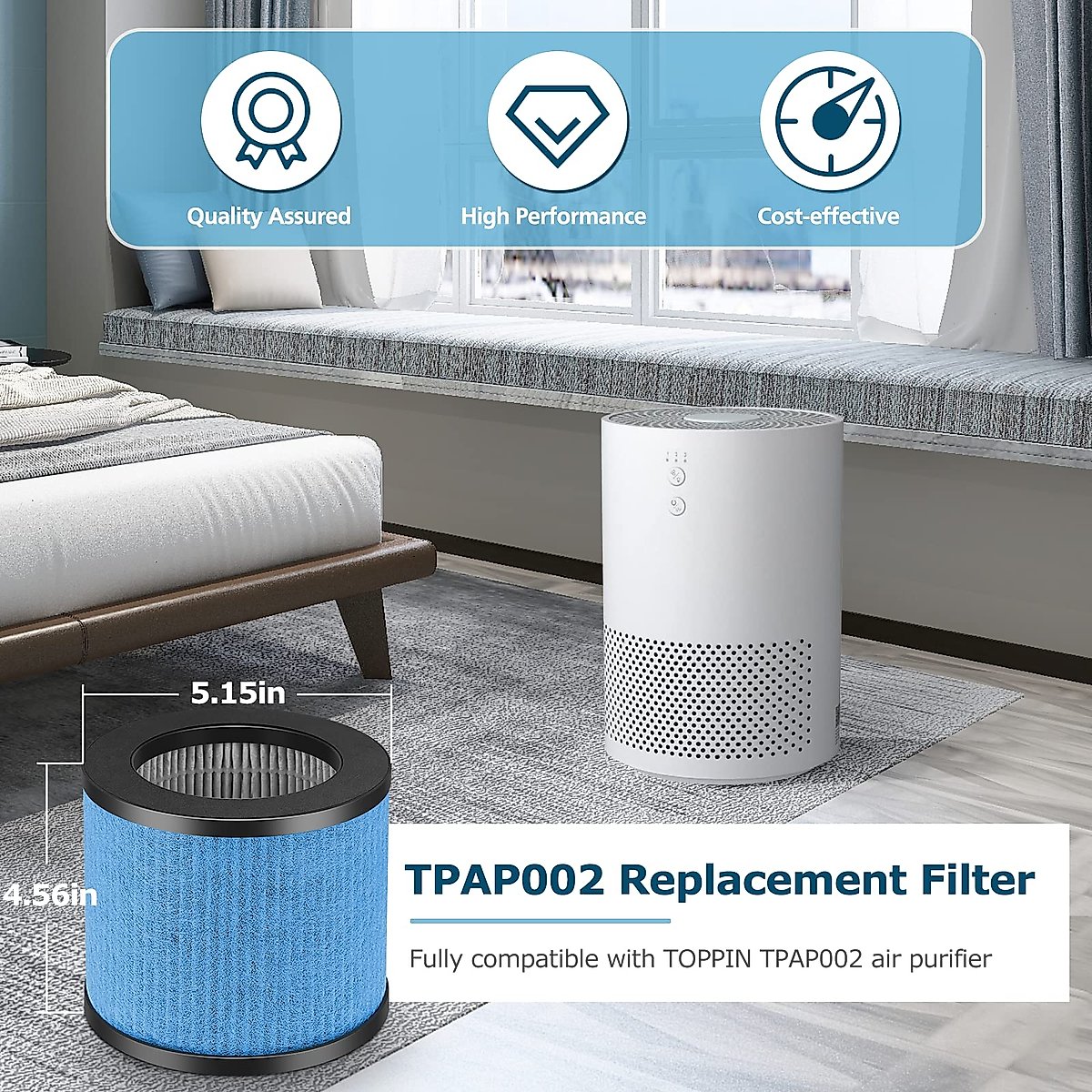 TPAP002 HEPA Filter Replacement for TOPPIN TPAP002 Air Purifier Comfy Air C1, 4-in-1 H13 True HEPA Air Purifier Filter for TOPPIN TPAP002, Compare to Part #TPFF002, 2 Pack