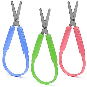 3Pcs Loop Scissors for Kids, Windspeed Spring Scissors Mini Training Loop Scissors Loop Scissors Colorful Grip Scissors Loop Handle with Easy-Open Squeeze Handles for Special Needs and Elderly