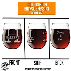 Personalized Etched 17oz Stemless Wine Glass Tumbler, Halpert Monogram – Unique Customized Gifts for Women – Custom Gifts for Grandma – Wine Lover Gifts - Bridesmaid Gifts for Her, glasses