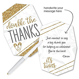 Big Dot of Happiness It's Twins - Gold Baby Shower Thank You Note Cards with Envelopes - Set of 12