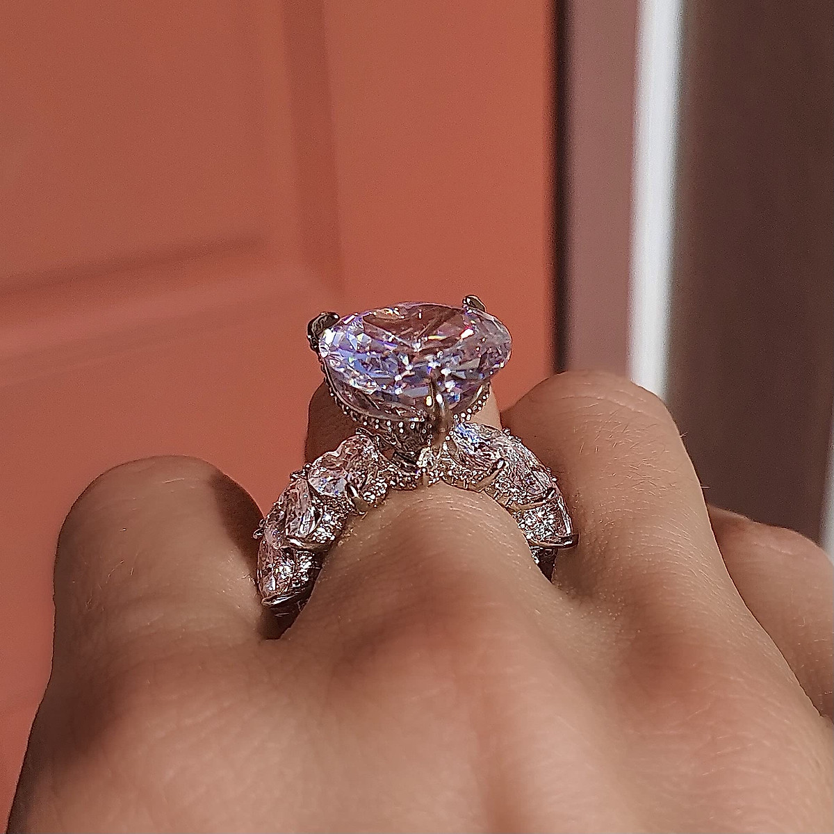 Heart shaped 5K Cubic Zirconia Engagement Handmade Ring. Luxury Quality Fashion Diamond-like Solitaire Ring. Amulet Talisman Good Luck ring