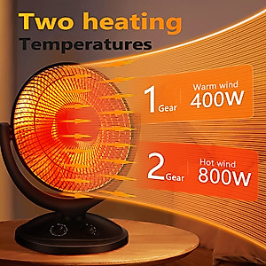 Antarctic Star Space Heater, Portable Heater Electric Ceramic Small Heater Indoor Use Oscillating Radiant Dish Heater Overheat Protection Quiet with Adjustable Tilt for Home or Office, 800W Black