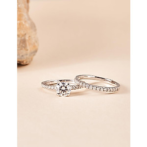 Jamitee Moissanite Solitaire Engagement Rings for Women, 925 Sterling Silver Women's Engagement Rings with 18K White Gold Plated Travel Fake Engagement Rings Wedding Promise Rings for Her 2CT Size 4