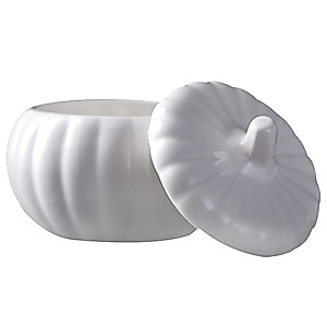 Artificial Pumpkin Bowl-JUSTDOLIFE White Pumpkin Bowl Ornament Ceramic Container Pumpkin Candy Tank Snack Decorative Jar Bowl with Lid Jewelry Box Organizer for Kitchen Cooking Halloween Decor