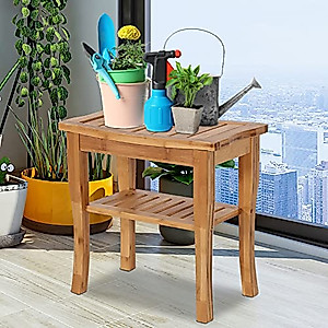 Kinsunny Outdoor Patio Garden Bench Bamboo - Spa Sauna Shower Storage Shelves Stand Organizer Wood Benches, Natural