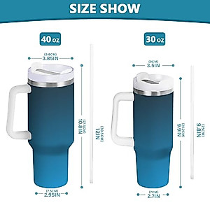 MCHIVER Blue Teal Gradient 40 oz Tumbler with Handle and Straw Stainless Steel Vacuum Water Bottle Leak-proof Travel Coffee Mug Insulated Cup for Car Home Office