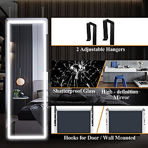 EDTEMI 39"x12" LED Lighted Wall Mounted Mirror,Over The Door Hanging Mirror,Full Body Mirror, Hanging Mirror for Bedroom Living Room Locker Room(White)