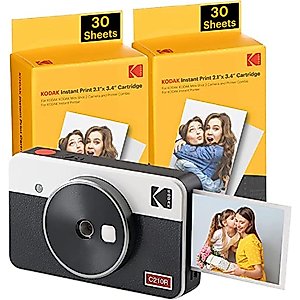 KODAK Mini Shot 2 Retro 4PASS 2-in-1 Instant Digital Camera and Photo Printer (2.1x3.4 inches) + 68 Sheets Bundle, White