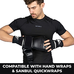 Sanabul Essential Gel Boxing Gloves for Men & Women, Kickboxing MMA, Muay Thai Gloves and Heavy Bag Training Punching & Sparring, AllBlack 10 oz