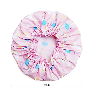 HOMESJUN Shower Cap, 3 Packs Waterproof Reusable Bath Caps for Women Hair, Double Layers Elastic Shower Hat Hair Protection