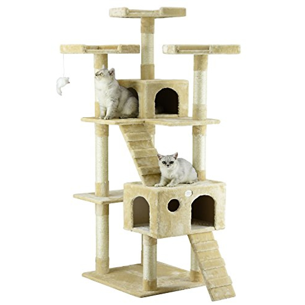 Go Pet Club 72" Premium Cat Tree Kitty Tower Kitten Condo for Indoor Cats with Scratching Posts, Condos, Ladders, Soft Perches, and Hanging Toy Cat Activity Center Furniture, Beige