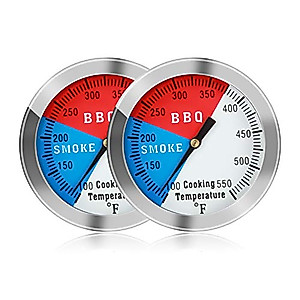BBQ Thermometer Temperature Gauge, 2Inch Stainless Steel Barbecue Charcoal Grill Smoker Temp Gauge Pit, Fahrenheit and Heat Indicator for Cooking Meat (2-Pack)
