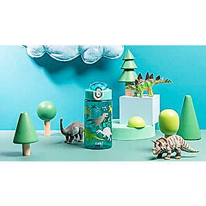 Zak Designs Kids Water Bottle For School or Travel, 16oz Durable Plastic Water Bottle With Straw, Handle, and Leak-Proof, Pop-Up Spout Cover (Dinosaur)