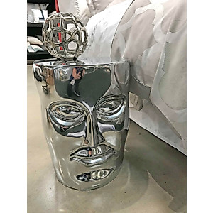 Modern Day Accents 3853 Cara Alum Face Stool, Silver, Aluminum, Accent Chair, Accent Table, End Table, Side Table, Indoor Plant Stand, Facial Expression, Statement Piece, Home, Office, 13"Lx13"Wx18"H