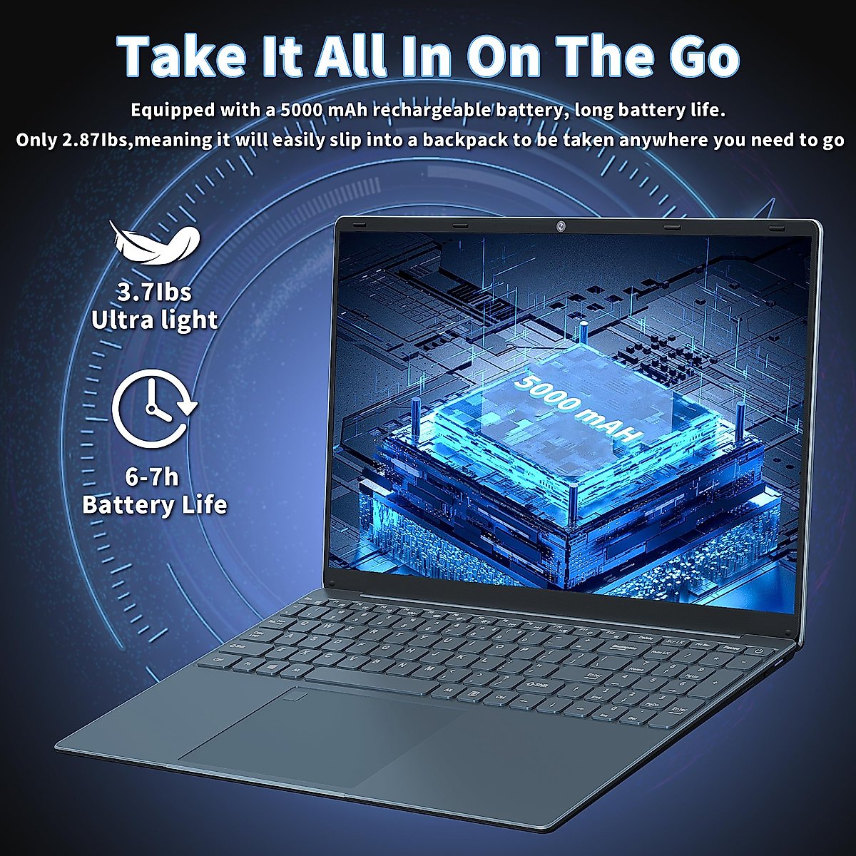 【Win 11/MS Office 2019】16" Laptop Computer 12th Gen Alder Lake N95 CPU (Up to 3.4Ghz) Quad-Core 12G LPDDR5 RAM 256GB SSD, Narrow Bezels 1920*1200 2K FHD IPS Screen/Backlit KB/Fingerprint Unlock(Gray)
