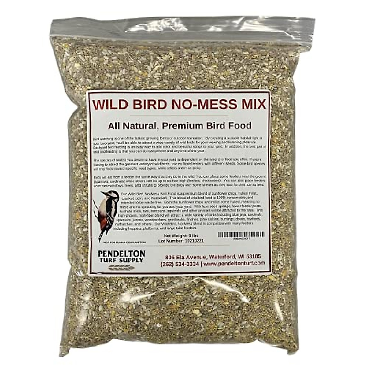 Pendelton Turf Supply Wild Bird, No-Mess Mix | All-Natural, Premium Bird Seed (9 lb Resealable Bag)