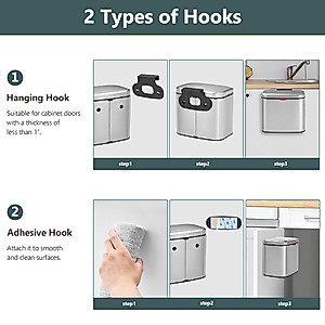 Nunsino Hanging Kitchen Compost Bin 4 Liter / 1.05 Gallon includes 30 Compostable Bags, Trash Can with Removable Inner Bucket, Stainless Steel, Airtight Lid, Silver