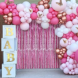 rubfac 3pcs 3.3x8.2 Feet Pink Fringe Backdrop Curtains,Tinsel Streamers Birthday Party Decorations, Fringe Backdrop for Pink Party Decorations Girl Princess Bachelorette Party Decor