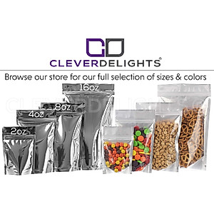 CleverDelights Silver/Clear Stand Up Pouches - 4oz - 100 Pack - 5" x 8" x 2.5" - Resealable Bag