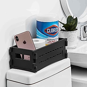 Toilet Paper Holder Storage,Toilet Paper Stand Fit for Small Spaces,Narrow Bathroom Cabinet with Small Storage Basket Great for Tiny Room,2 Bundle Black by AOJEZOR