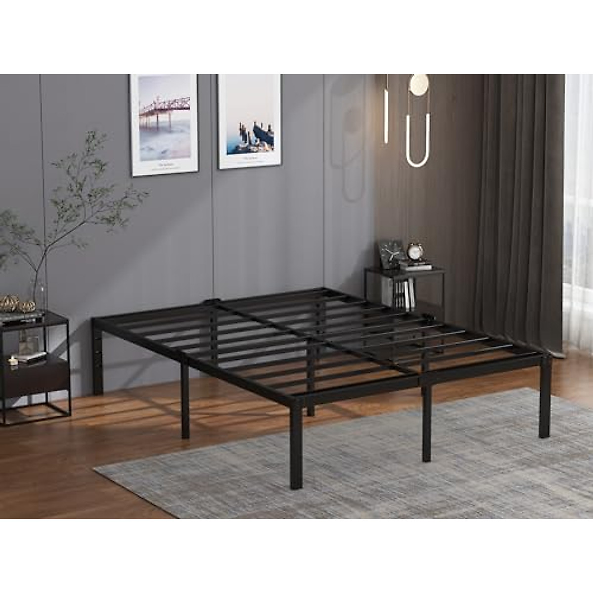 AROMUSTIME 16 Inch Standard Metal Platform Bed Frame / 3,000 lbs Heavy Duty Steel Slat Easy Assembly Mattress Foundation/No Noise/Box Spring Replacement, Cal King