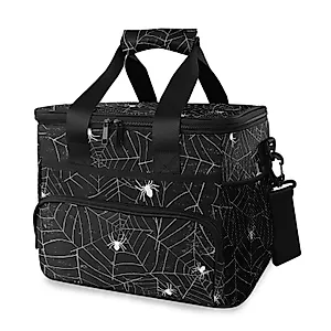 ALAZA Halloween Black and White Grunge Background with Spiderwebs Large Capacity Cooler Tote Insulated Lunch Bag Lunch Cooler Bag