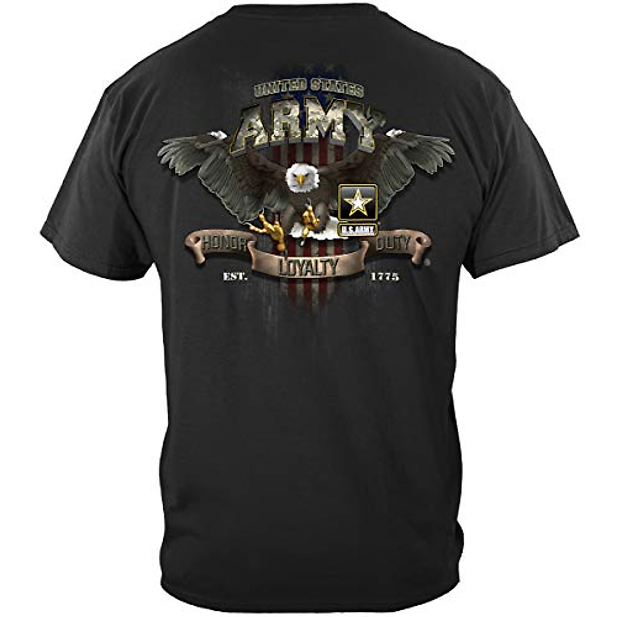 US Army Honor Loyalty Duty Tshirt - Mens Black Licensed Eagle and USA Military
