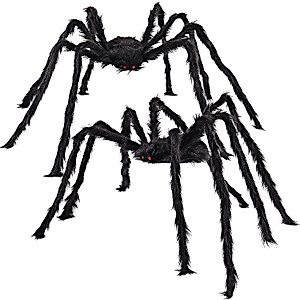 JOYIN 2 Pack 5 Ft. Halloween Outdoor Decorations Hairy Black Spider, Scary Giant Spider Fake Large Spider Hairy Spider Props for Halloween Yard Decorations Party Decor