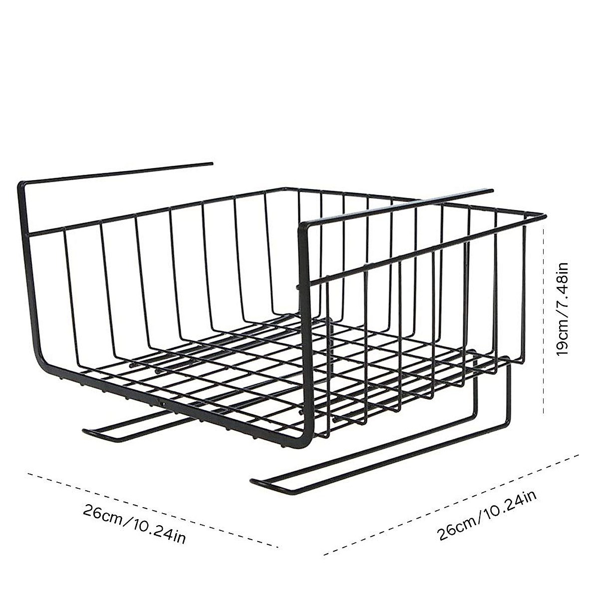 Under Cabinet Storage Shelf, Durable Rust Proof Metal Hanging Wire Basket for Kitchen Office Cabinet (Black)