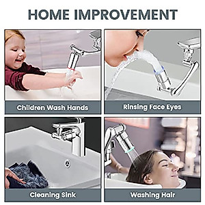 Faucet Extender, 1440° Rotating Faucet Extender for Bathroom Sink with 3 Mode LED Light, Universal Robotic Arm Swivel Faucet Aerator attachment with Adjustable Knobs Splash Filter Kitchen Tap