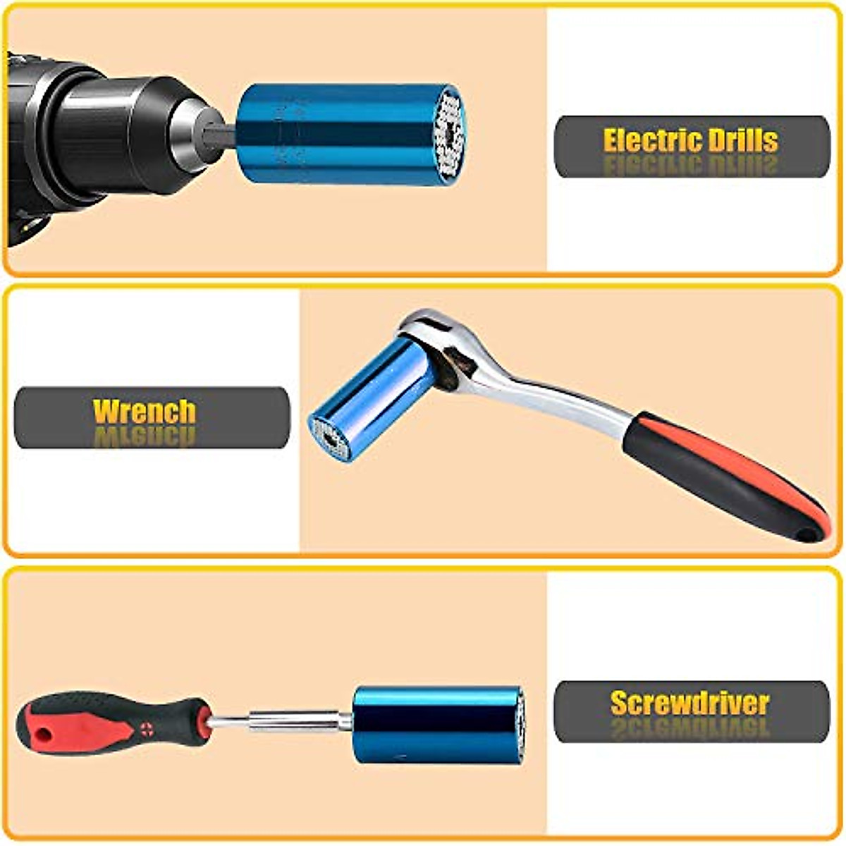 2 Sets Universal Wrench Socket Gifts for Men, 1/4 to 3/4 inch Universal Grip Ratchet Tool Sets with Power Drill Adapter, Best Unique Gadgets for Men Handy DIY Tools Dad Father Husband Boyfriend Him