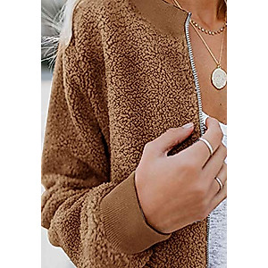 MIROL Women's Sherpa Fleece Jacket Faux Fuzzy Long Sleeve Casual Zip Up Bomber Coat