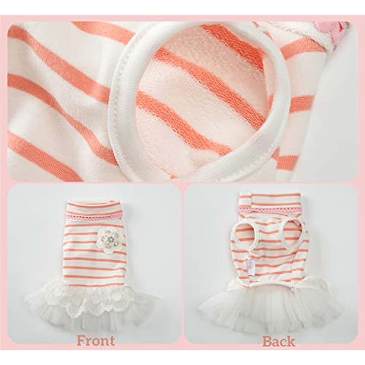 MSNFOASM Pet Dog Pink Stripe Dog Dress,Dog Tutu Lace Skirt Wedding Dress for Small Girl Dogs Cats（Pink Stripe M）