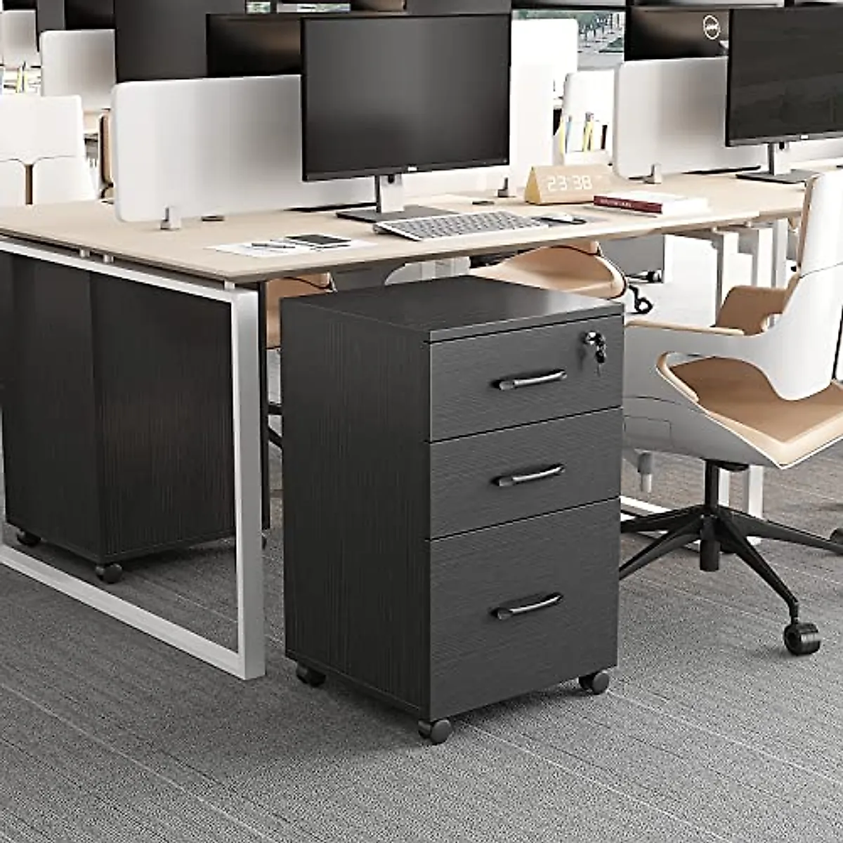 YQ JENMW File Cabinet 3 Drawers with 1 Lock, Wooden Rolling Mobile Filing Cabinet, Under Desk File Cabinet with Wheels, Removable File Cabinet for Home Office,Office Storage Cabinet Under Desk,Black