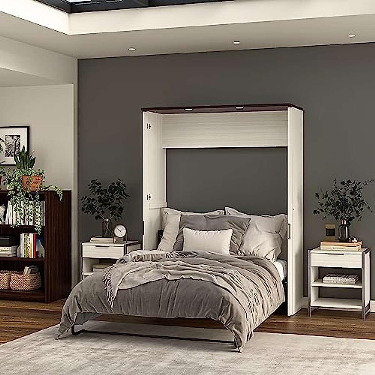 Bestar Lumina Full Murphy Bed with Desk, Sleeping Arrangement for Guest Room and Home Office, White Chocolate