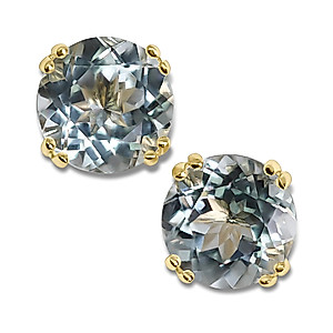 KOKAV 14K Yellow Gold Genuine Aquamarine 8mm Round Stud earrings