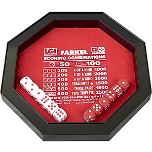 Farkel Game Set with Deluxe Dice Rolling Tray, Built-in Dice-Collection Channel, 2 Sets of Dice, 40-Sheet Scorepad, Classic Family Game