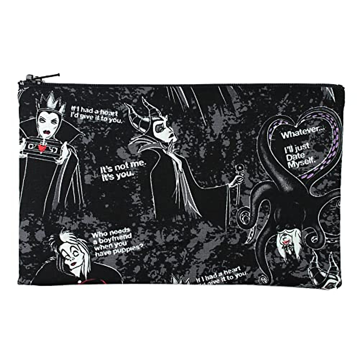 Barefoot Sewing Aromantic Maleficent, Ursula, Cruella de Vil, and Evil Queen Disney Villain Fabric Pencil Case or Cosmetic Bag - Hand Made in the USA - 8” x 5” Zipper Pouch Made with Licensed Fabric