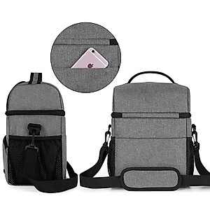 Teamoy Double Layer Breastmilk Cooler Bag with Ice Pack, Travel Baby Bottle Cooler Bag Tote Up to 6 Large 9 Ounce Bottles, Gray