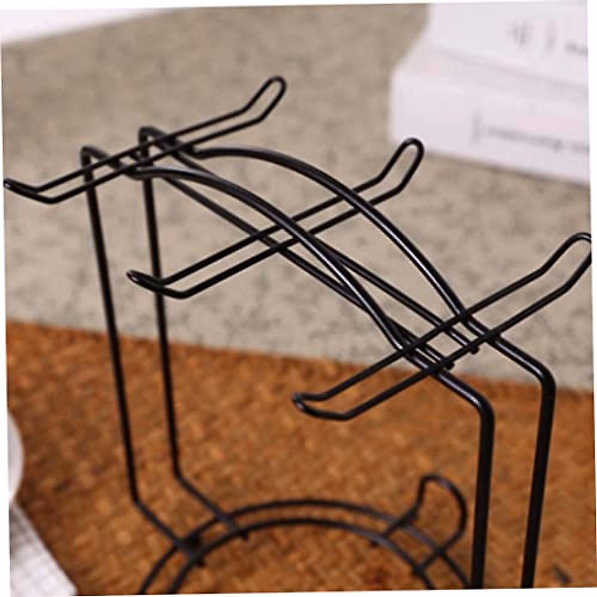 BUJIATANG 2 in 1 Tea Cup Holder Stand with Saucer Holder Stainless Steel Mug Tree Rack for 6 Mugs Metal Wire Coffee Cup Rack for Kitchen Black