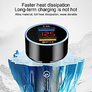 USB C Car Charger Adapter, Dual QC3.0 Ports Car Charger, All Metal Quick Charge with LED Voltage Display, Cigarette Lighter Car Adapter, Compatible with iPhone11 pro/Xs/Max, Galaxy Note 8/S9 and More