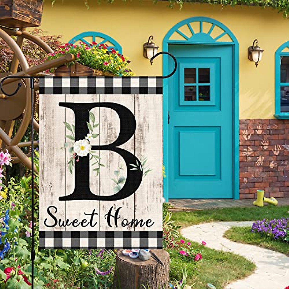 Monogram Letter B Initial Garden Flag 12x18 Double Sided Burlap, Small Vertical Welcome Initial Family Last Name Personalized Sweet Home Flag Outdoor Decoration (ONLY FLAG)