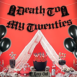Ushinemi Pre-Strung Goth Death to My 20s Decorations, NO DIY Glitter 30th Birthday Party Banner, Funeral for My Youth Rip Twenties Party Decor