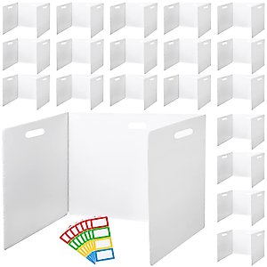 20 Pcs Classroom Privacy Boards for Student Easy Carry Plastic Desks Folders Shields Test Dividers with 40 Colorful Name Labels for School Study Reduces Distractions 15 x 17.3 x 15 Inch, White