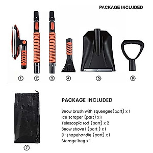 Qunlei 42" Extendable Snow Brush,Ice Scraper, and Snow Shovel-Two Poles with Foam Grip,Pivoting Brush Head-Ultimate Multi-Purpose Snow Removal Tool for Cars,Trucks,SUVs