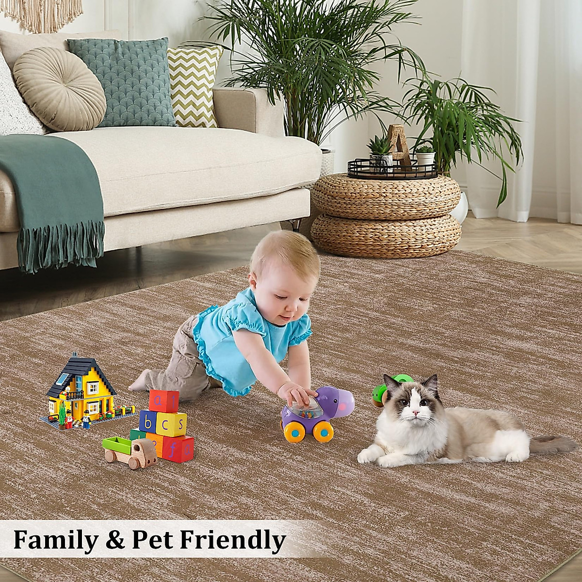 RUGSREAL Round Area Rug 3ft Solid Area Rug Washable Indoor Floor Carpet Contemporary Area Rug Modern Round Rug for Bedroom Living Room Kitchen Home Office, Taupe